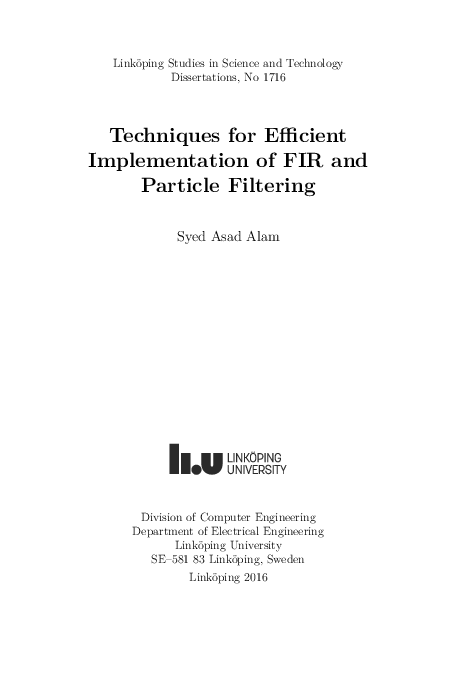 Pdf Techniques For Efficient Implementation Of Fir And Particle Filtering