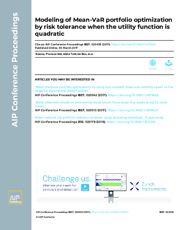 (PDF) Modeling of Mean-VaR portfolio optimization by risk tolerance ...