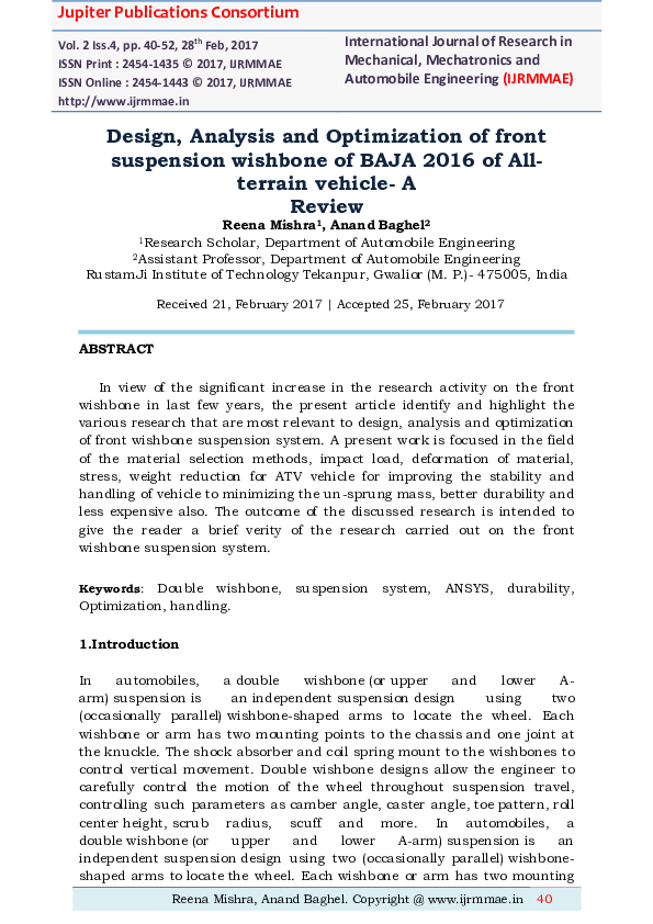 (PDF) IJRMMAE ) Design , Analysis and Optimization of front suspension wishbone of BAJA 2016 of ...