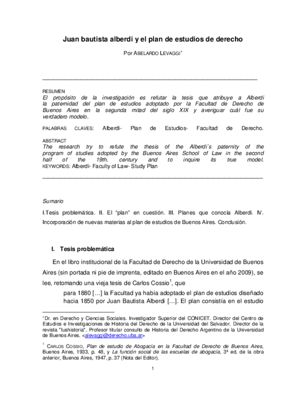 (PDF) Juan Bautista Alberdi y el plan de estudios de derecho