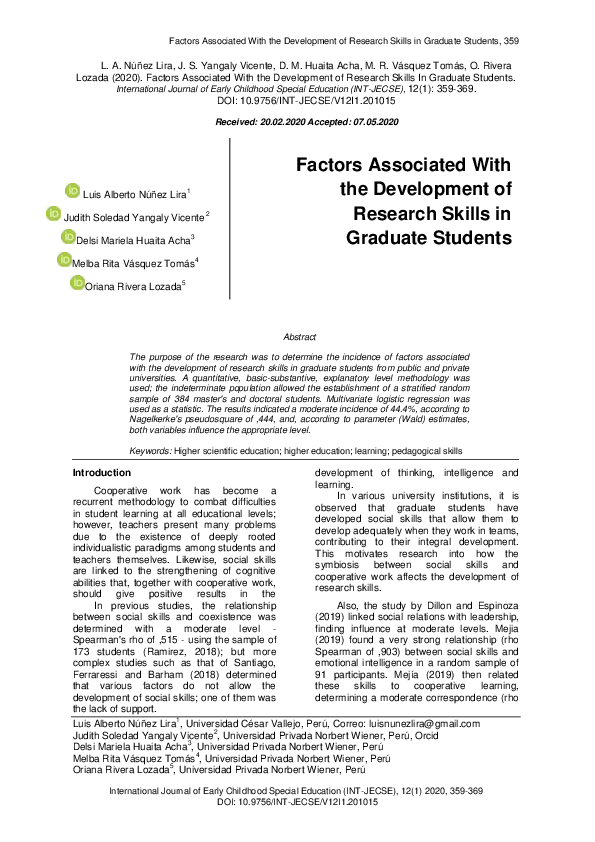 (PDF) Factors Associated With the Development of Research Skills in ...