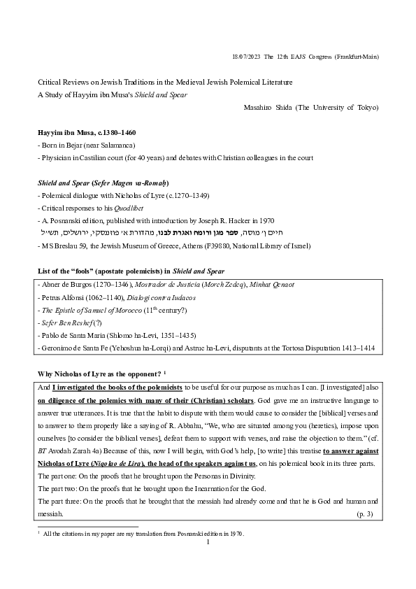 (PDF) (Presentation) Critical Reviews on Jewish Traditions in the ...