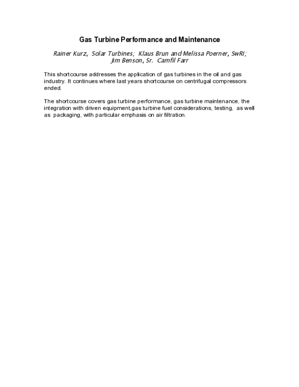 (PDF) Gas Turbine Performance and Maintenance