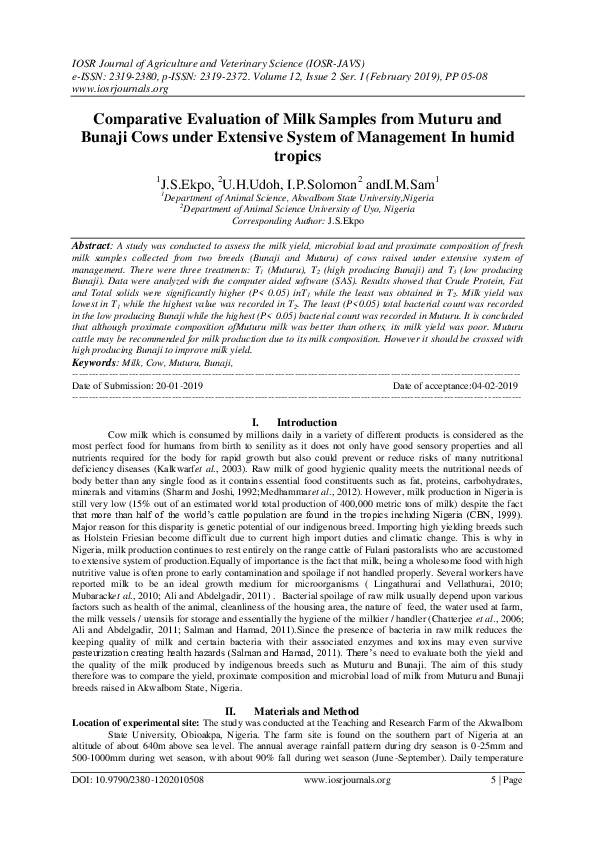 (PDF) Comparative Evaluation of Milk Samples from Muturu and Bunaji ...