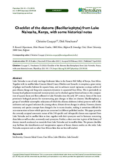 (PDF) Checklist of the diatoms (Bacillariophyta) from Lake Naivasha ...