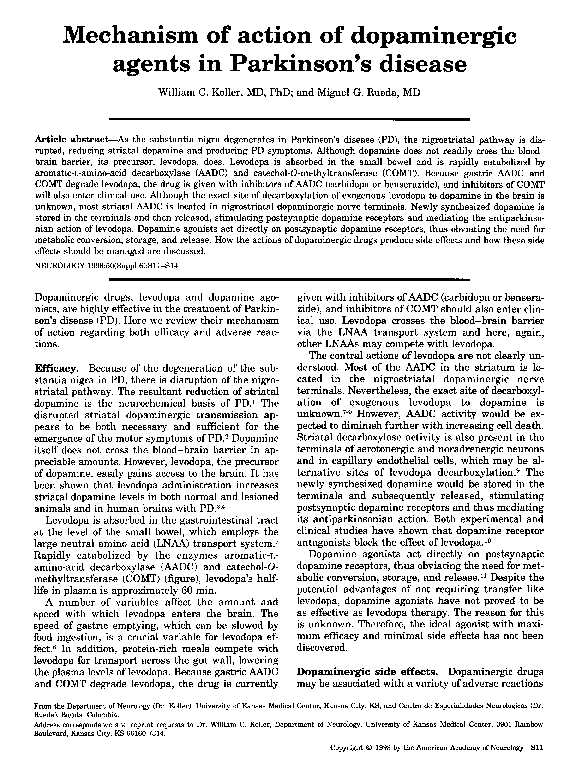(PDF) Mechanism of action of dopaminergic agents in Parkinson's disease