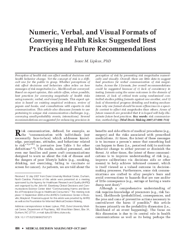 (PDF) Numeric, Verbal, and Visual Formats of Conveying Health Risks ...