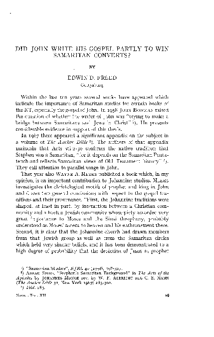 (PDF) Did John Write His Gospel Partly To Win Samaritan Converts