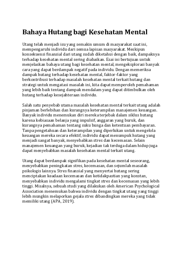 (PDF) Bahaya Hutang bagi Kesehatan Mental