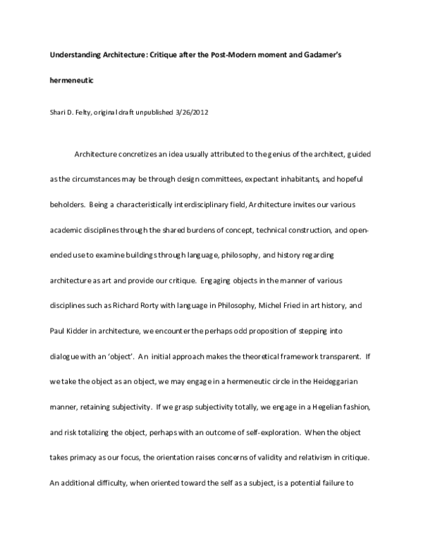 (PDF) Understanding Architecture: Critique after the Post-Modern moment ...