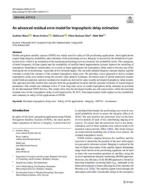 (PDF) An advanced residual error model for tropospheric delay estimation