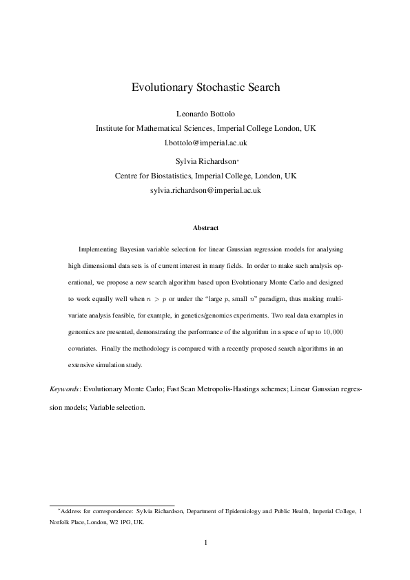 (PDF) Evolutionary stochastic search