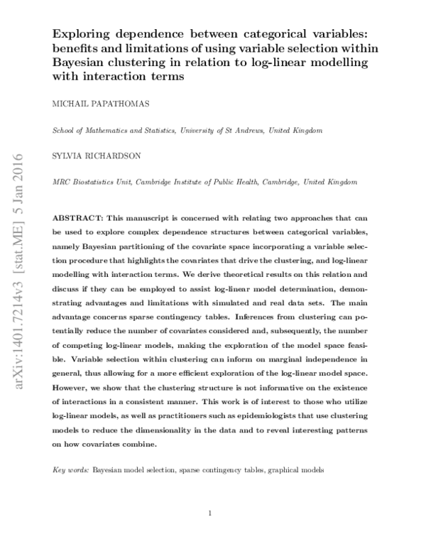 (PDF) Exploring dependence between categorical variables: Benefits and limitations of using ...