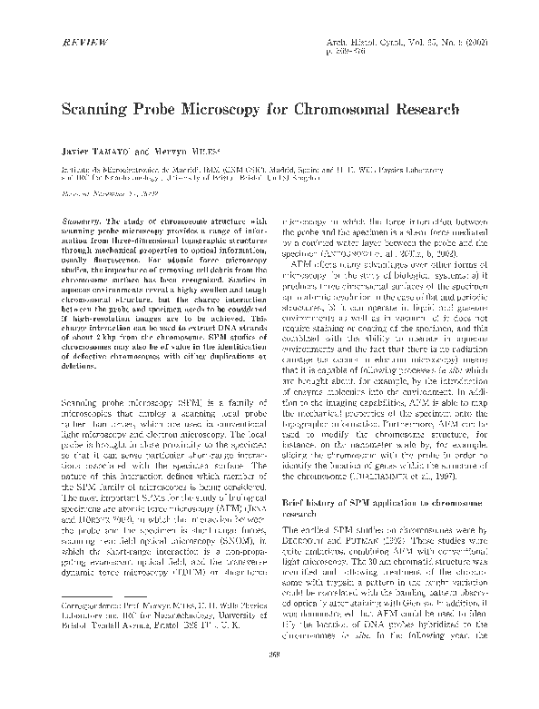 (PDF) Scanning Probe Microscopy for Chromosomal Research | Mervyn Miles - Academia.edu