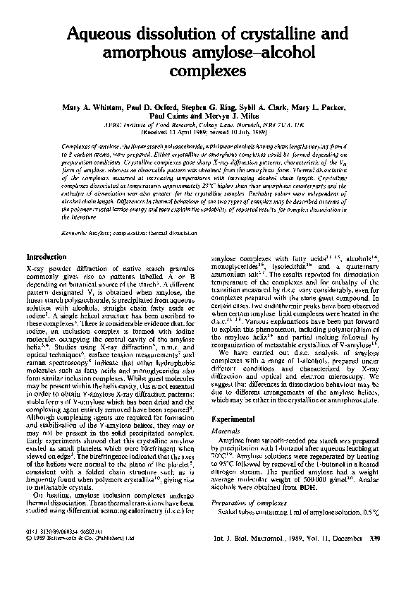 (PDF) Aqueous dissolution of crystalline and amorphous amylose-alcohol ...