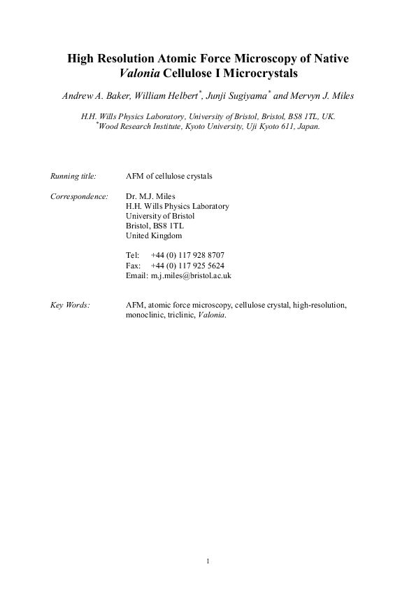 (PDF) High-Resolution Atomic Force Microscopy of NativeValoniaCellulose ...