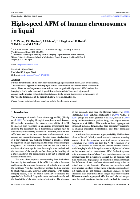 (PDF) High-speed AFM of human chromosomes in liquid | Mervyn Miles - Academia.edu