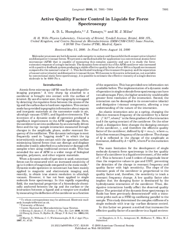 (PDF) Active Quality Factor Control in Liquids for Force Spectroscopy