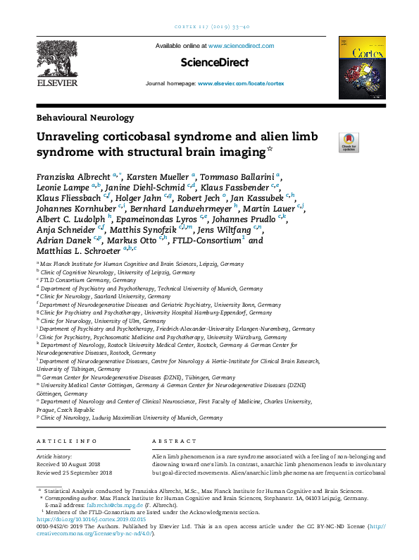 (PDF) Unraveling corticobasal syndrome and alien limb syndrome with ...