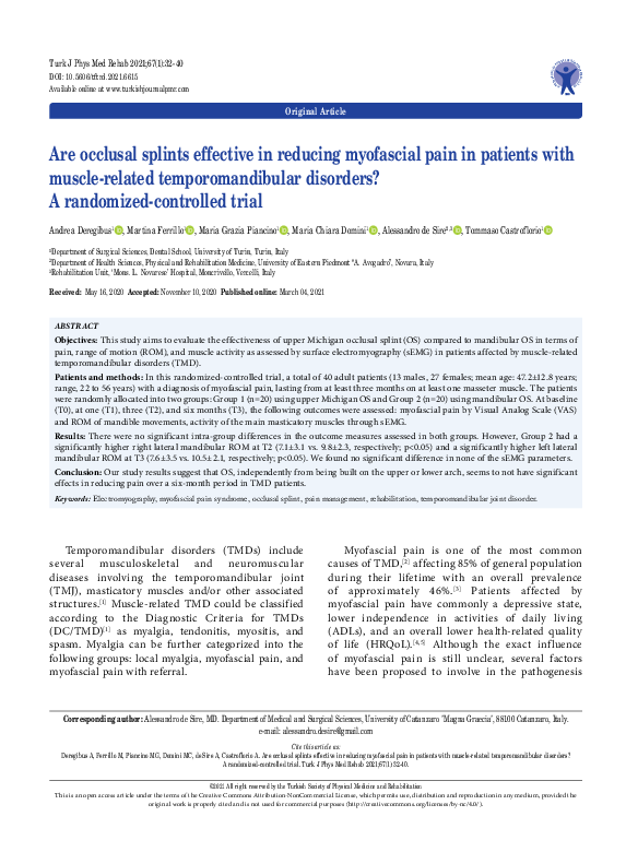 (PDF) Are occlusal splints effective in reducing myofascial pain in ...