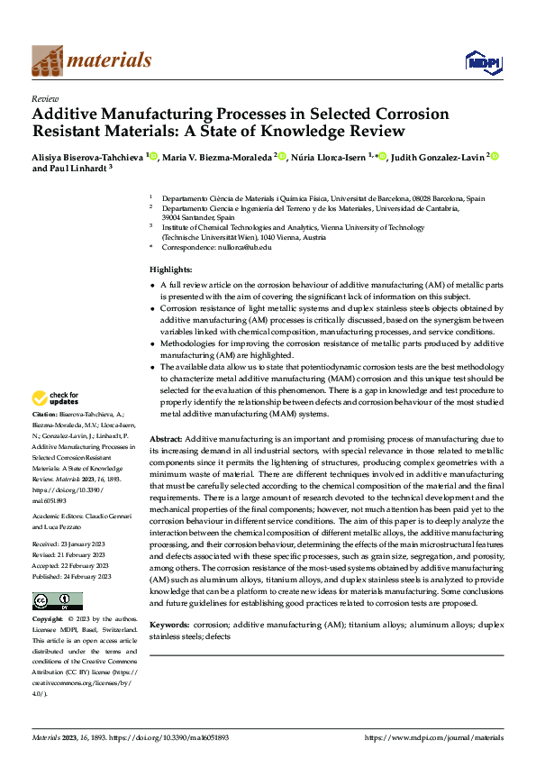 (PDF) Corrosion Behavior in Additive Manufacturing Alloys
