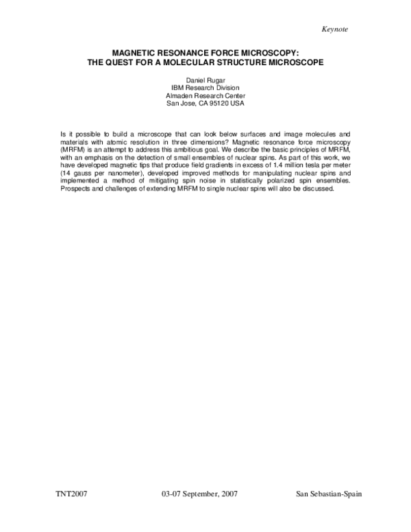 (PDF) Magnetic resonance force microscopy — the quest for a molecular structure microscope