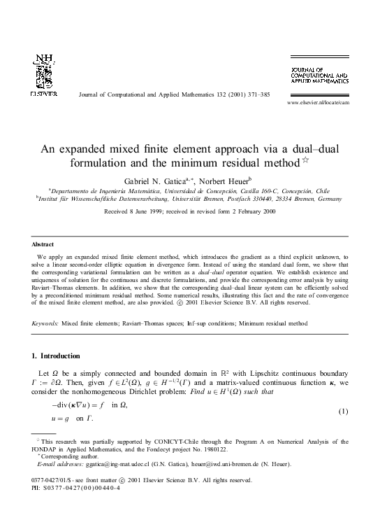 Pdf An Expanded Mixed Finite Element Approach Via A Dualdual Formulation And The Minimum