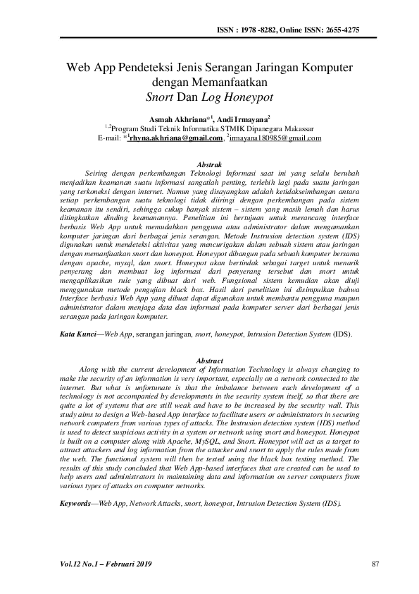 (PDF) Web App Pendeteksi Jenis Serangan Jaringan Komputer dengan Memanfaatkan Snort Dan Log Honeypot