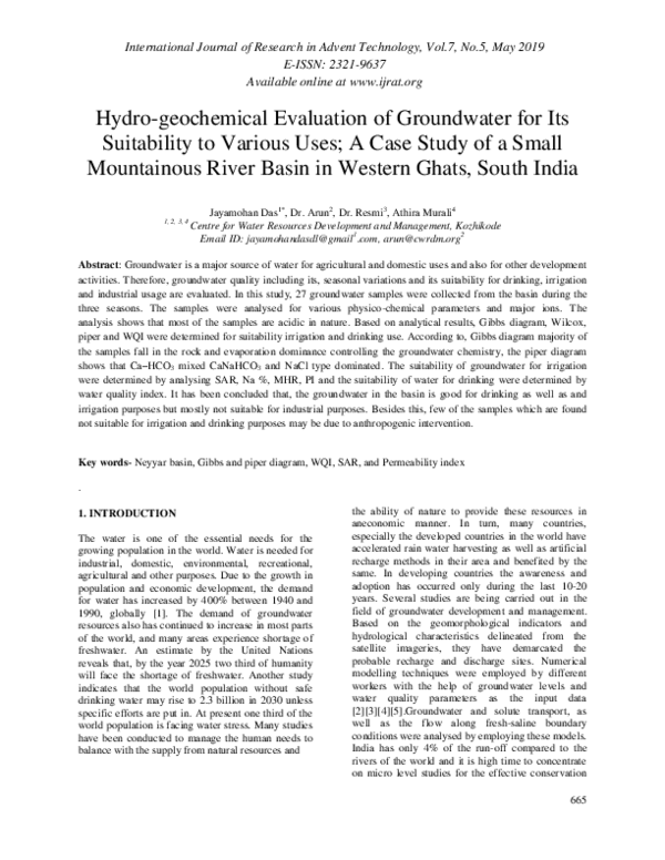 (PDF) Hydro-geochemical Evaluation of Groundwater for Its Suitability ...