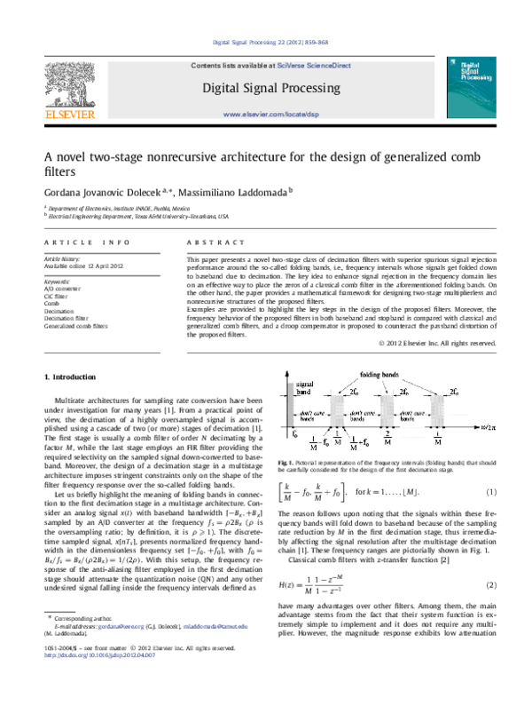 (PDF) A novel two-stage nonrecursive architecture for the design of generalized comb filters