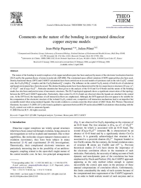 (PDF) Comments on the nature of the bonding in oxygenated dinuclear ...