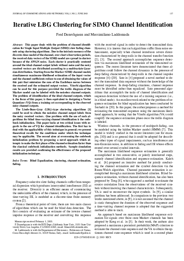 (PDF) Iterative LBG clustering for SIMO channel identification