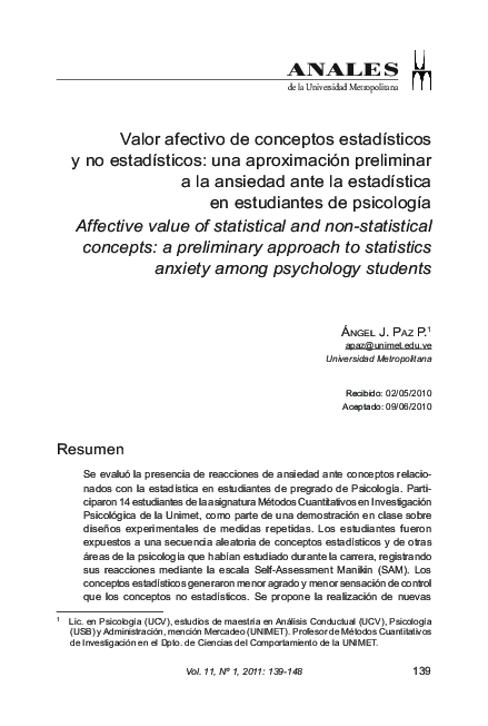 (PDF) Valor afectivo de conceptos estadísticos y no estadísticos: una ...