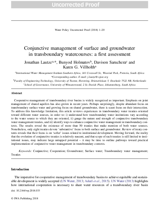 (PDF) Conjunctive Management of Surface and Ground Water Resources ...