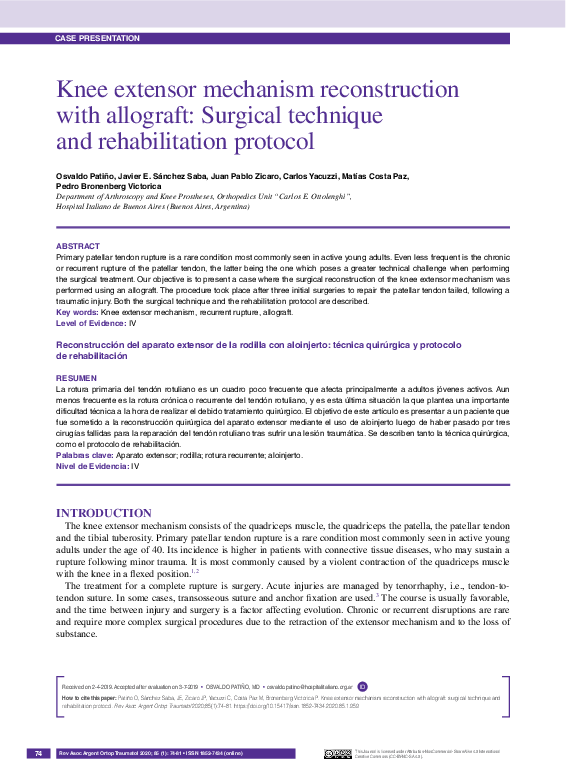 (PDF) Reconstrucción del aparato extensor de la Rodilla con Aloinjerto ...