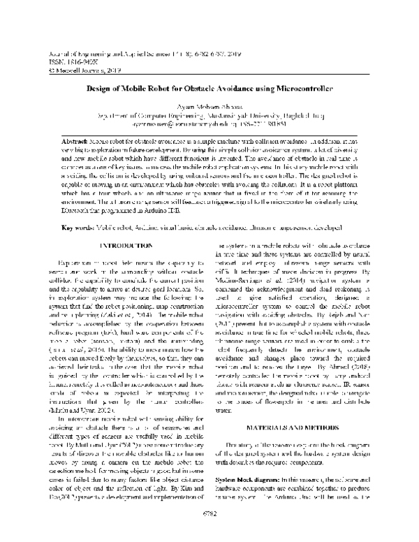 (PDF) Design of Mobile Robot for Obstacle Avoidance using Microcontroller