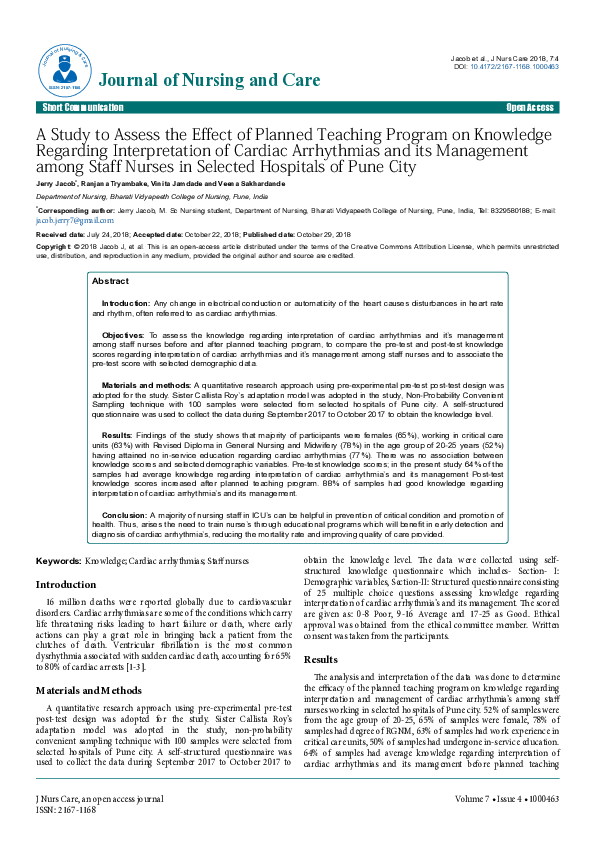 (PDF) A Study to Assess the Effect of Planned Teaching Program on Knowledge Regarding ...