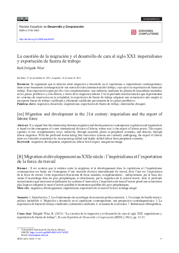 (PDF) La cuestión de la migración y el desarrollo de cara al siglo XXI: imperialismo y ...