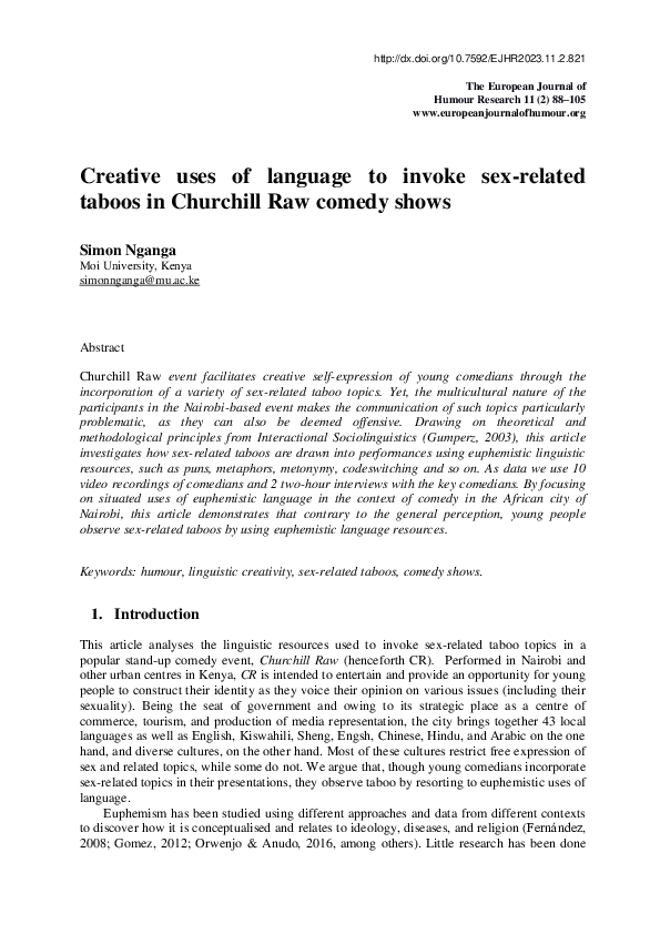 (PDF) Creative uses of language to invoke sex-related taboos in ...