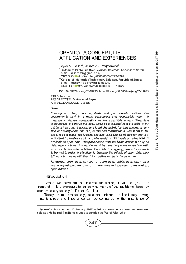 (PDF) Open data concept, its application and experiences