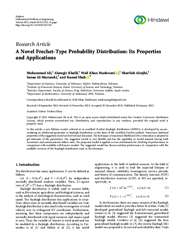 (PDF) A Novel Frechet-Type Probability Distribution: Its Properties and ...