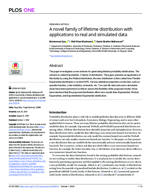 (PDF) A novel family of lifetime distribution with applications to real ...