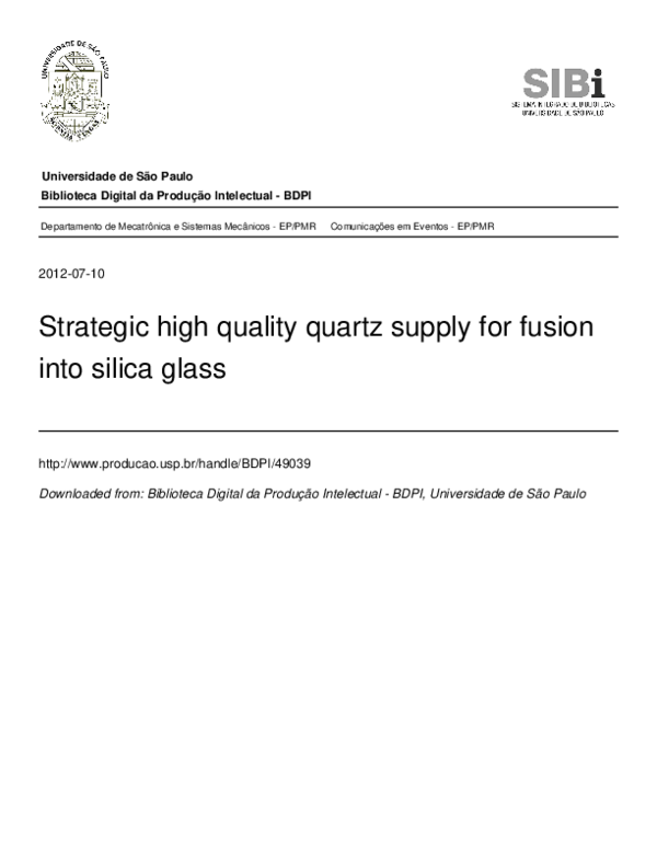 (PDF) Strategic High Quality Quartz Supply for Fusion into Silica Glass