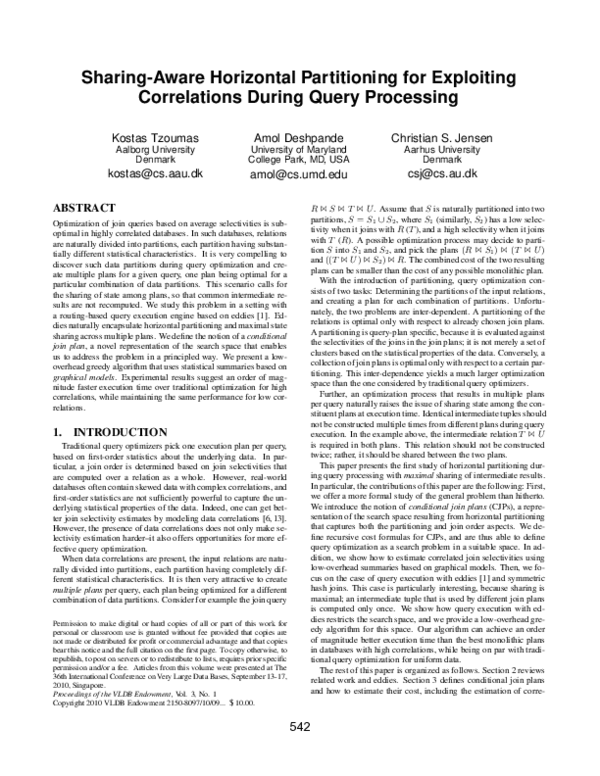 (PDF) Sharing-aware horizontal partitioning for exploiting correlations during query processing