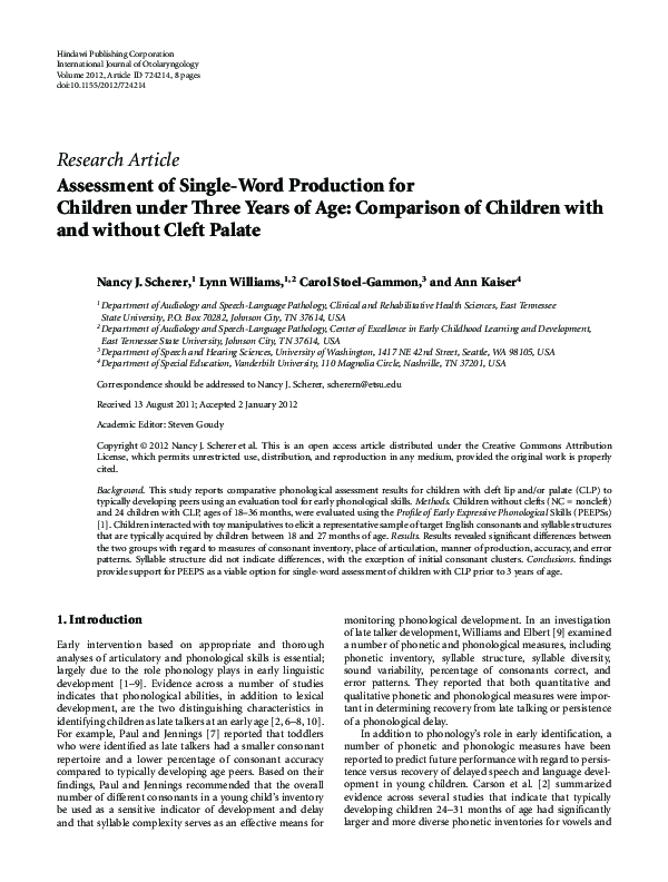(PDF) Assessment of Single-Word Production for Children under Three ...