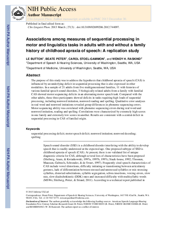 (PDF) Associations among measures of sequential processing in motor and ...