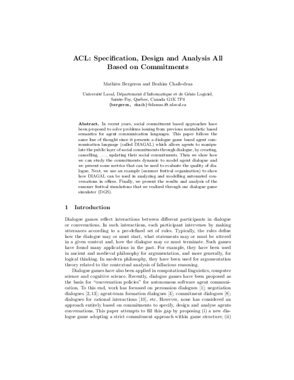(PDF) Acl: Specification, design and analysis all based on commitments