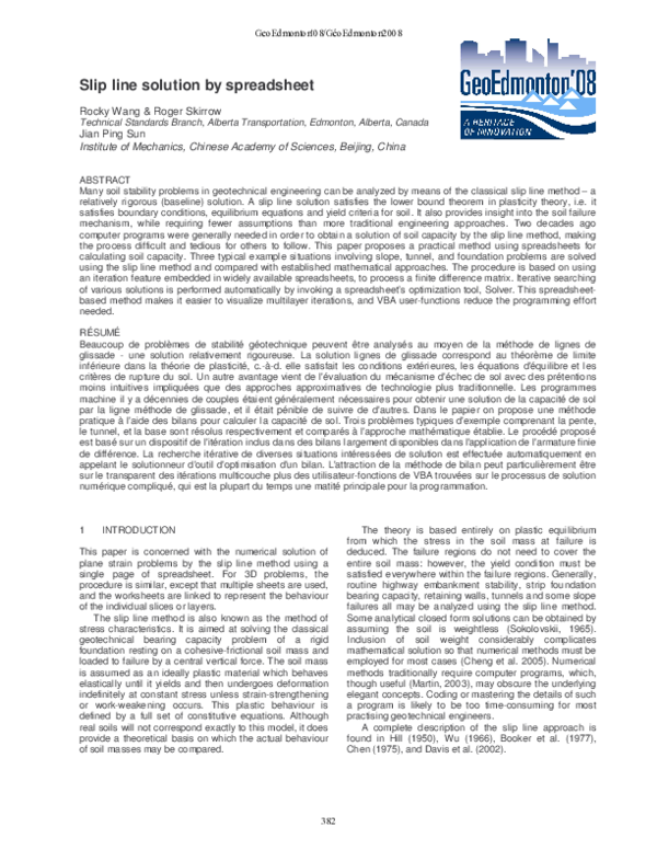 (PDF) Slip line solution by spreadsheet