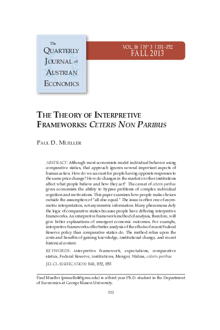 (PDF) The Theory of Interpretive Frameworks: Ceteris Non Paribus