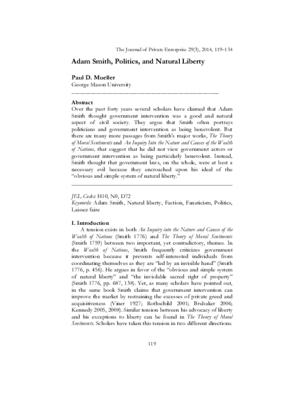 (PDF) Adam Smith, Politics, and Natural Liberty